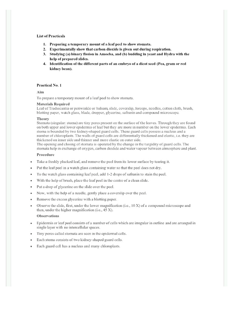 Class 10 Biology Practical | PDF