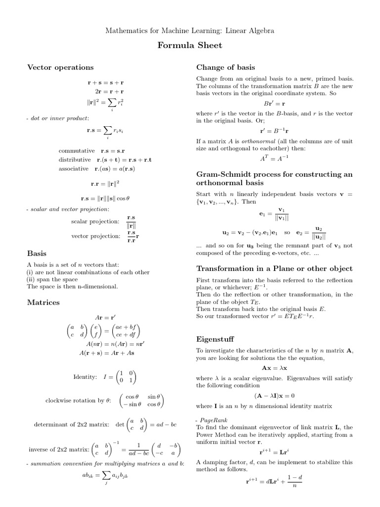 Maths4ml Linearalgebra Formula | PDF | Eigenvalues And Eigenvectors ...