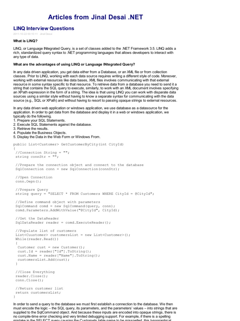 Jinal Desai | PDF | Language Integrated Query | Software Engineering