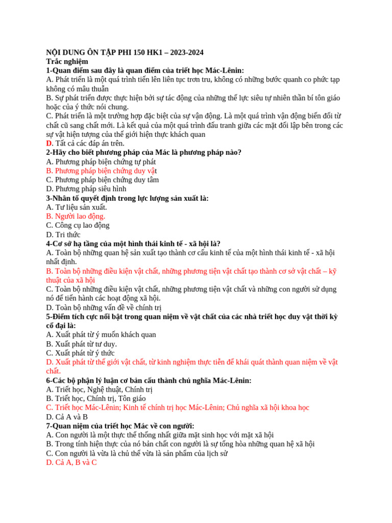 Bản sao của NỘI DUNG ÔN TẬP PHI 150 GỬI SV | PDF