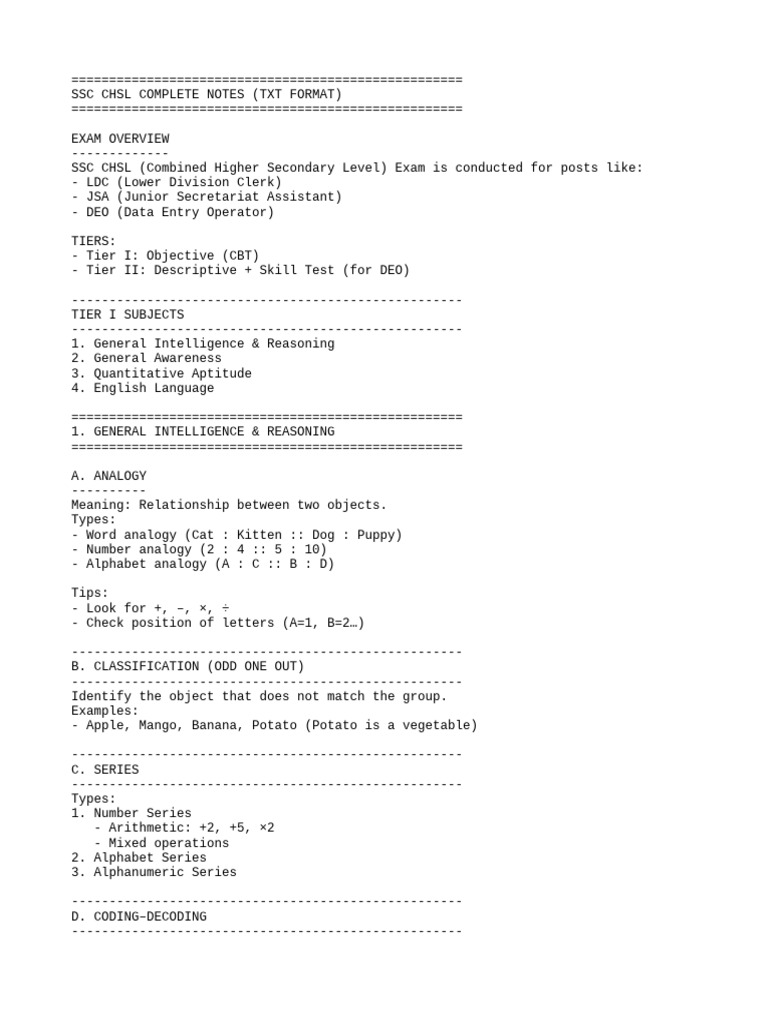 Ssc Chsl Complete Notes | PDF | Verb | Area