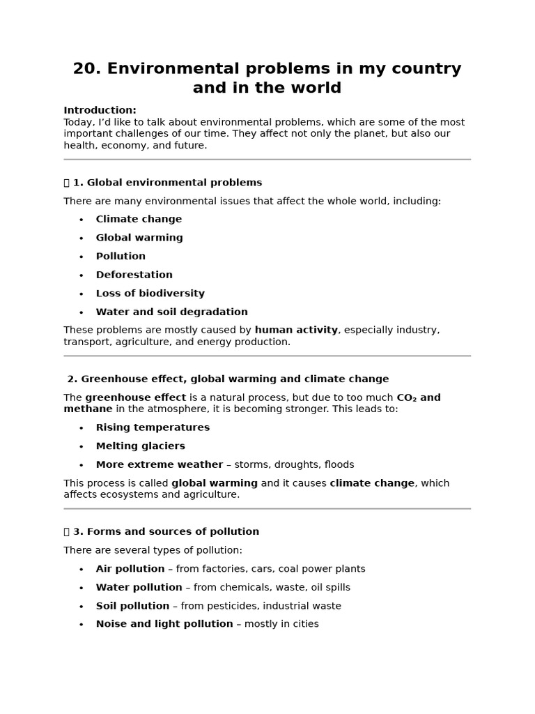 20. Environmental Problems in My Country and in the World | PDF ...