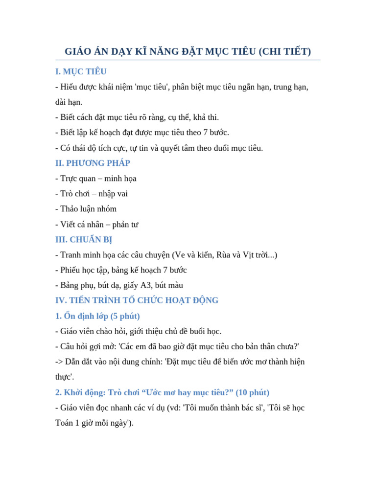 Giao an Chi Tiet Ky Nang Dat Muc Tieu | PDF