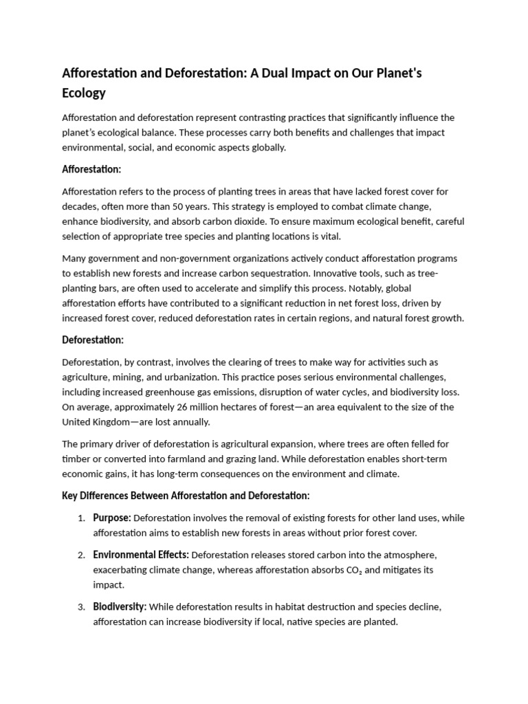 Afforestation vs. Deforestation Impact | PDF | Deforestation | Climate ...