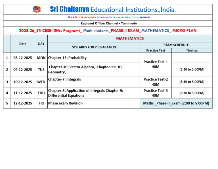 2025-26 SR CBSE (2Hrs Program) Math Students PHAS 251208 130253 | PDF