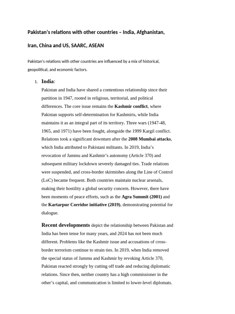 Pakistan's Foreign Relations Overview | PDF | Organisation Of Islamic ...