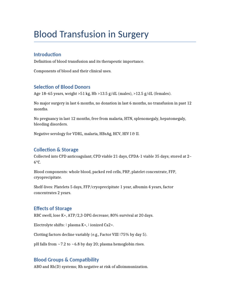 Blood Transfusion Guidelines in Surgery | PDF | Blood Transfusion | Blood