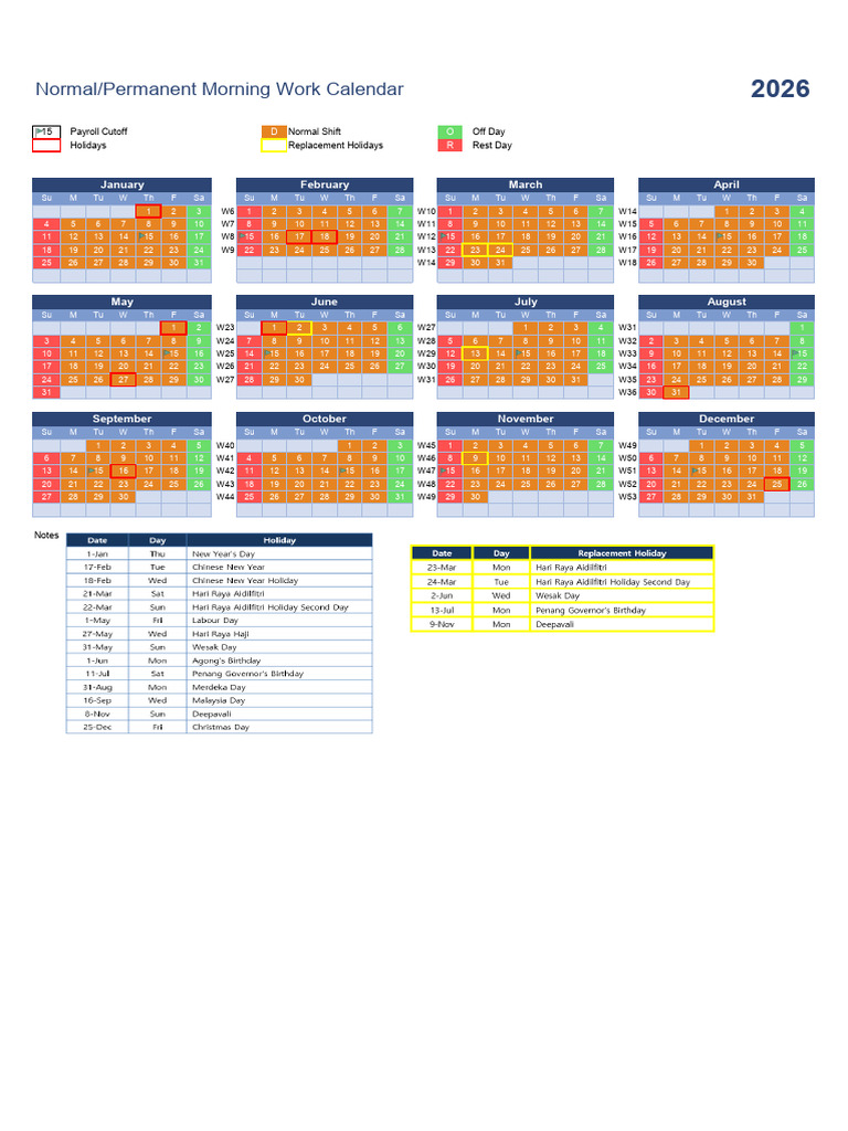 2026 Work Calendar and Shift Schedule | PDF