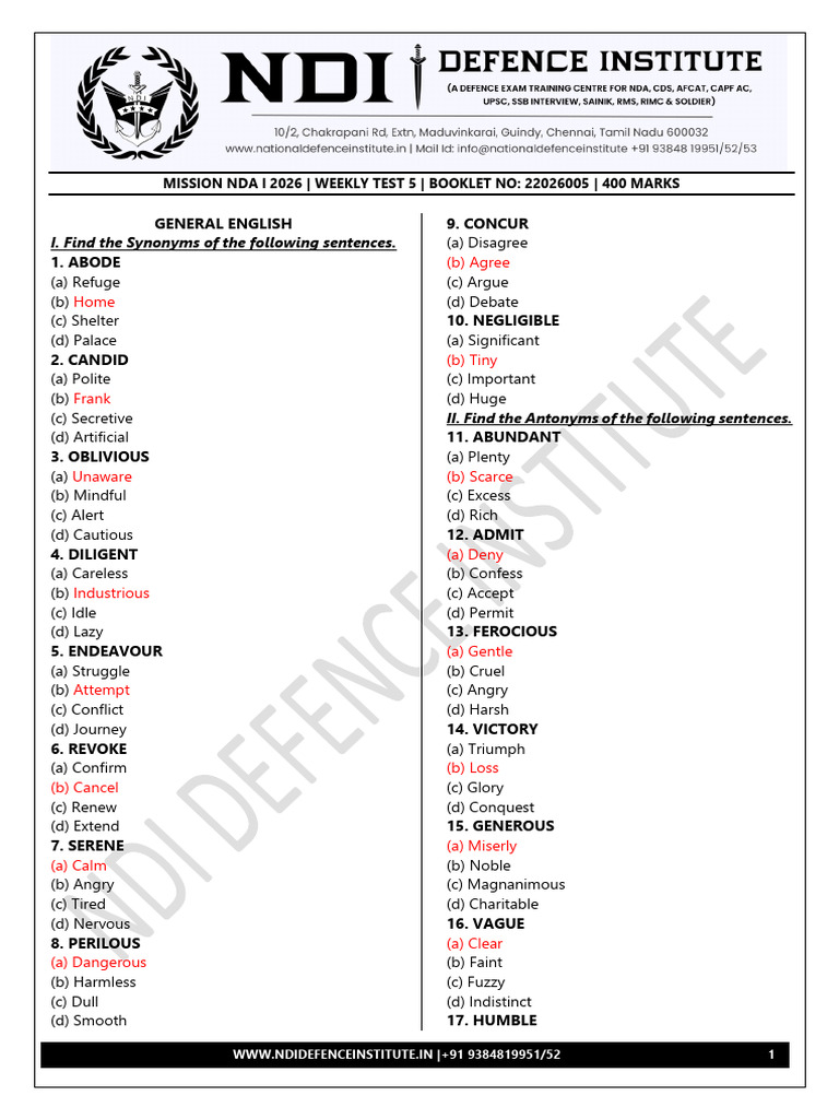 Weekly Test 5 Answer Key | PDF | Adverb | Adjective
