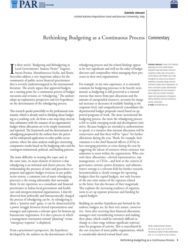 Alesani2012 Rethinking Budgeting as a Continuous Process | PDF | Budget