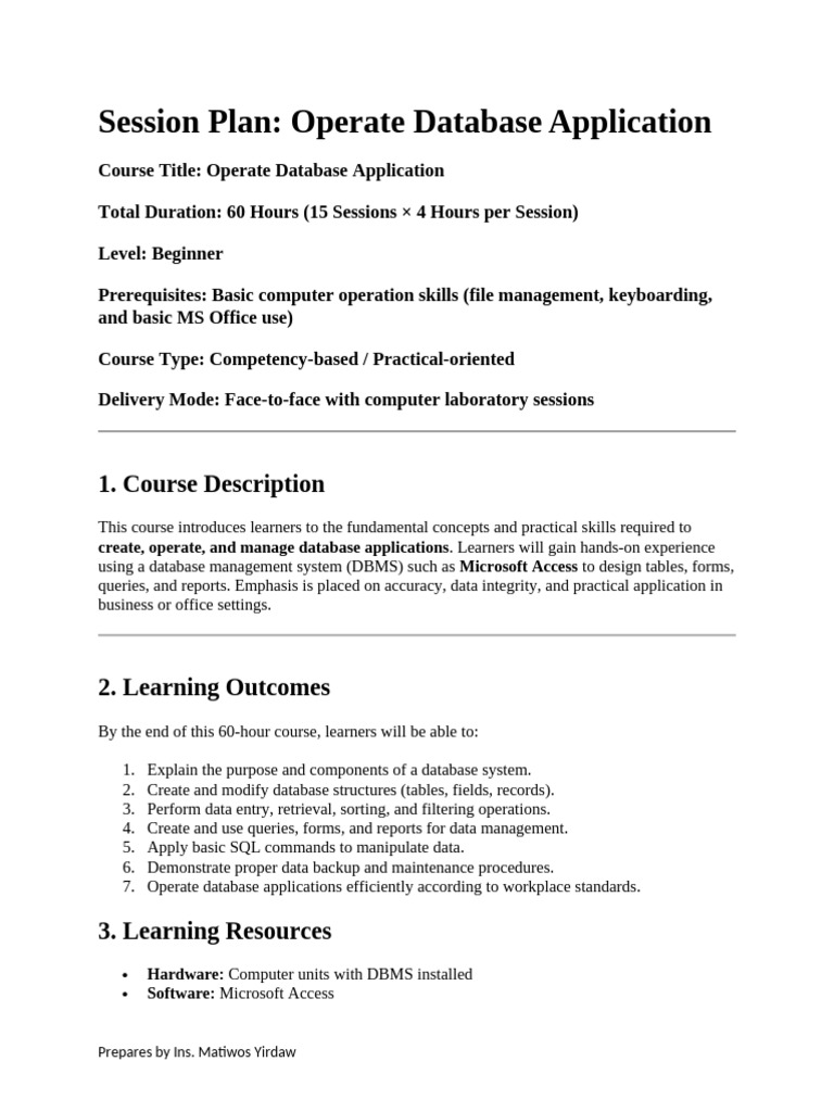 Session Plan ODBA | PDF | Databases | Microsoft Access