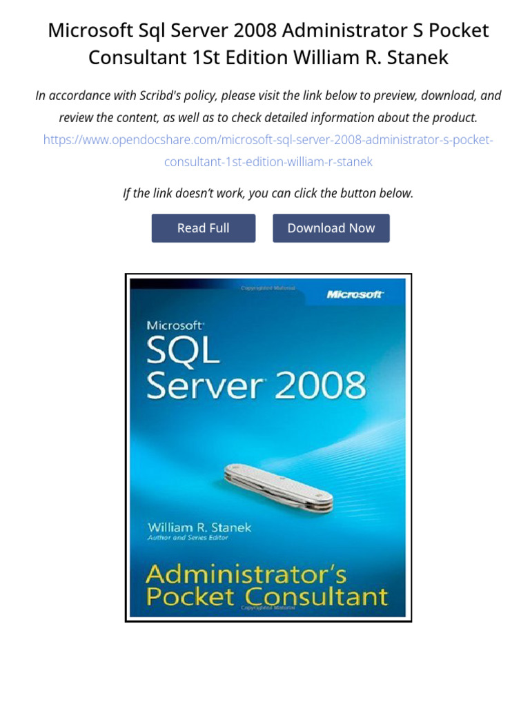 Microsoft SQL Server 2008 Administrator s Pocket Consultant 1st Edition ...