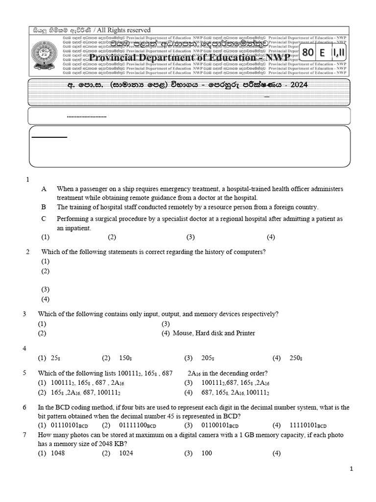 ICT Practice Test Questions 2024 | PDF | Malware | Computer Programming