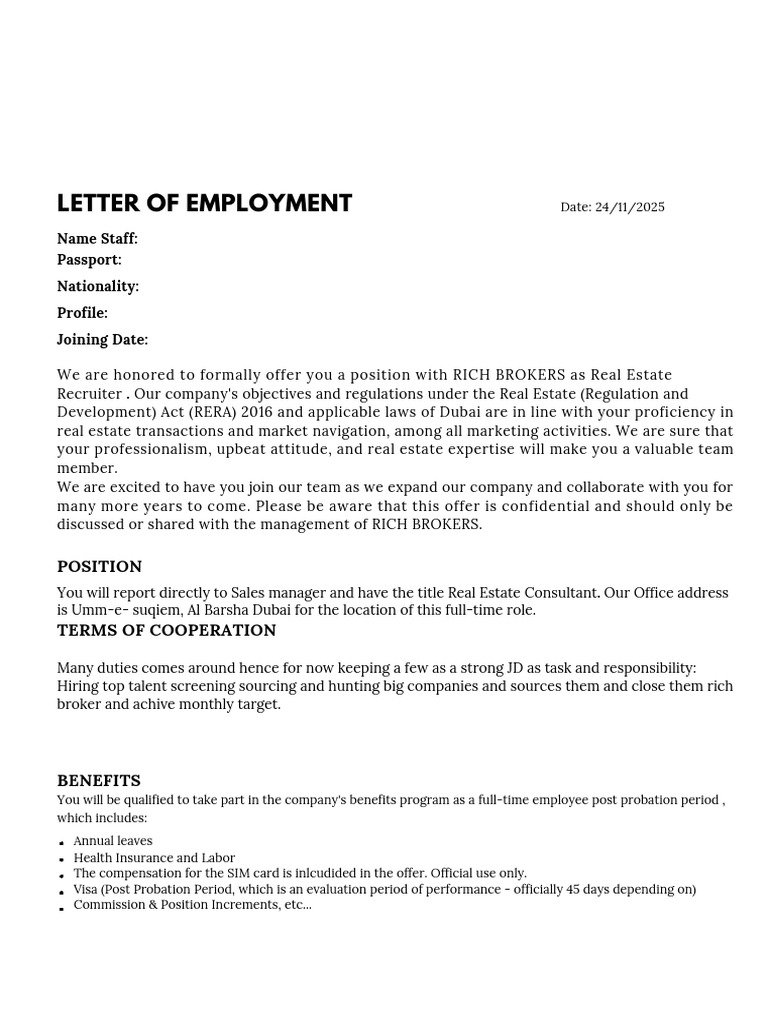 Real Estate Consultant Job Offer Letter | PDF | Regulatory Compliance ...