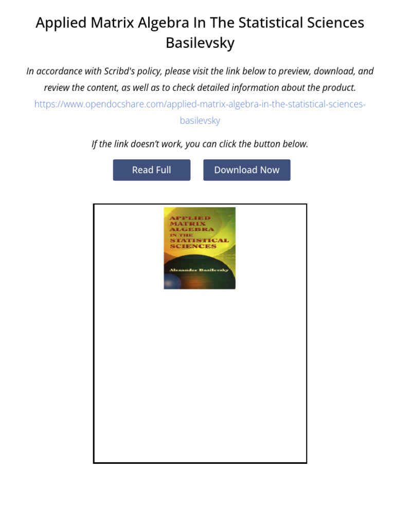 Applied Matrix Algebra in the Statistical Sciences Basilevsky | PDF ...