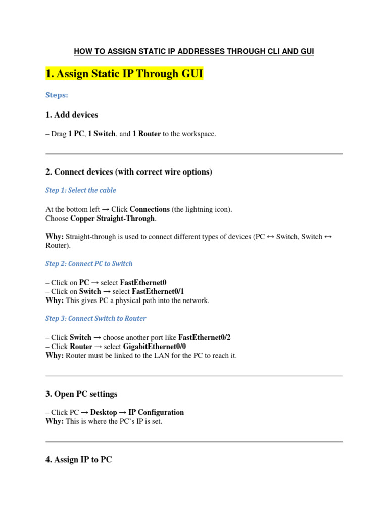 Assign Static IPs via CLI & GUI Guide | PDF | Command Line Interface ...