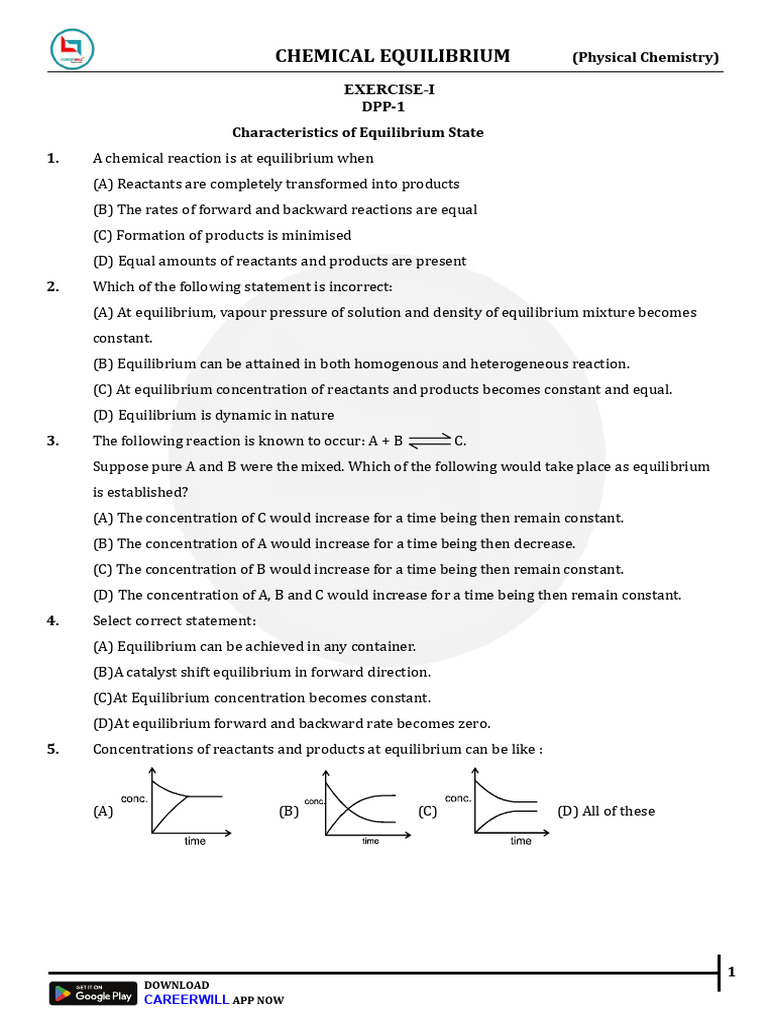 Chemical Equilibrium Concepts and Exercises | PDF | Chemical ...