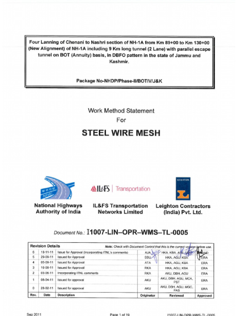 Steel Wire Mesh Work Method Statement | PDF | Hazards | Personal ...