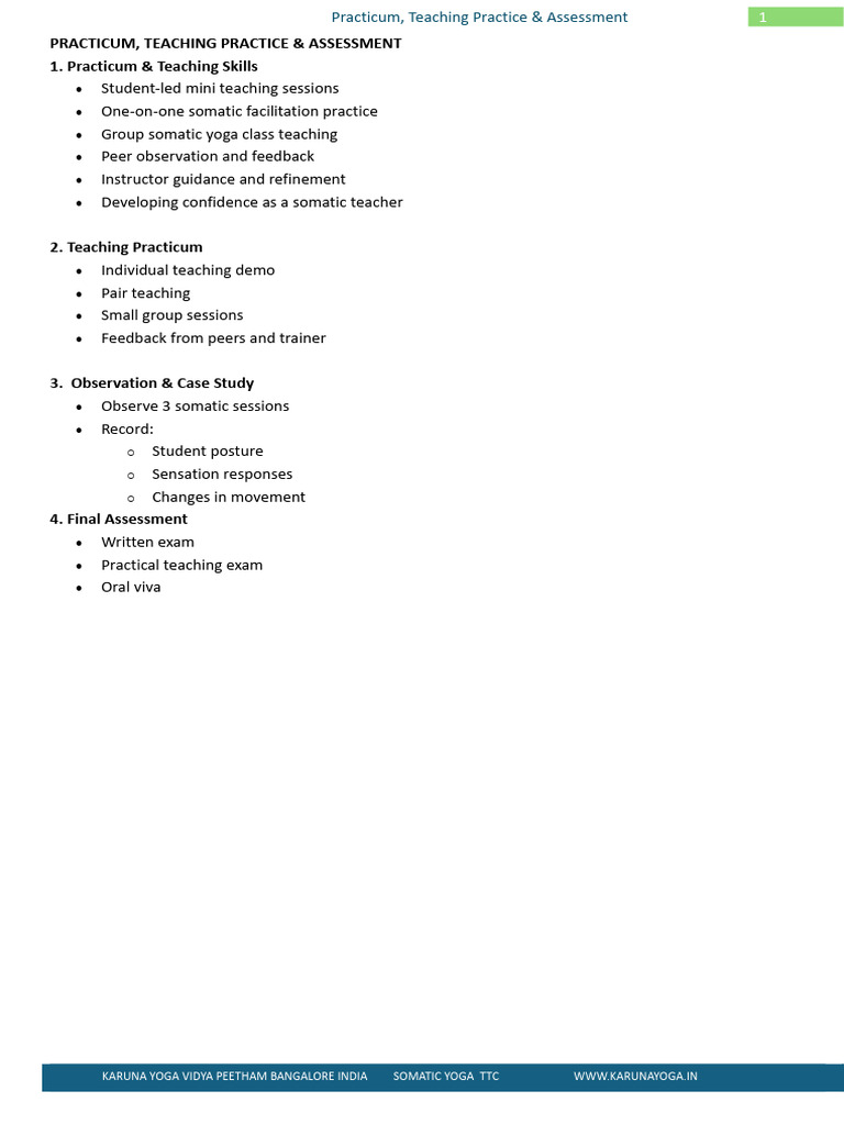 Somatic Yoga - Practicum, Teaching Practice & Assessment | PDF ...
