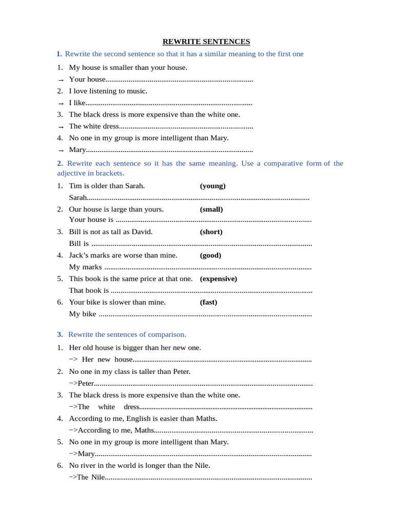 REWRITE SENTENCES | PDF