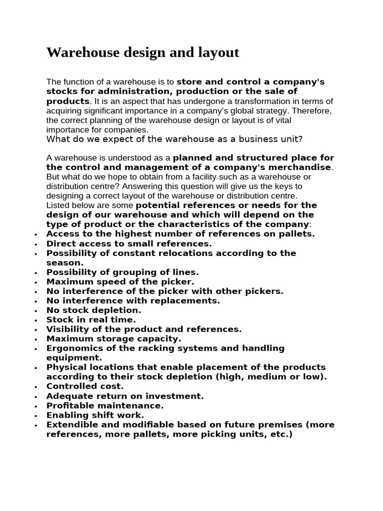 Warehouse Design and Layout | PDF | Warehouse | Business Economics