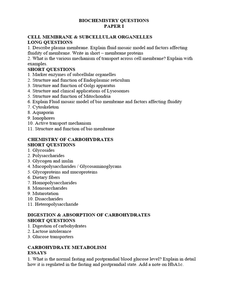 Biochemistry Exam Questions and Topics | PDF | Dna | Cholesterol