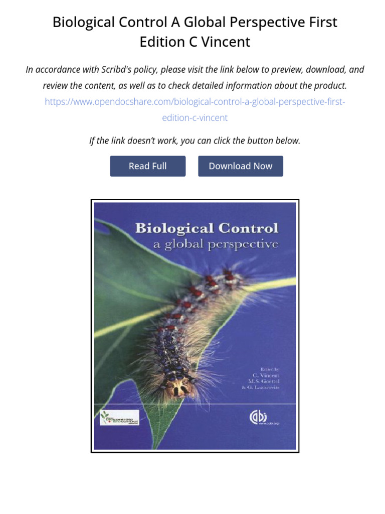 Biological Control A Global Perspective First Edition C Vincent | PDF ...