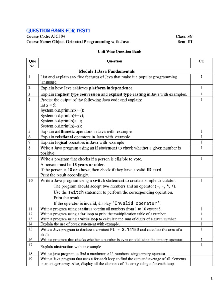 Java Question Bank | PDF