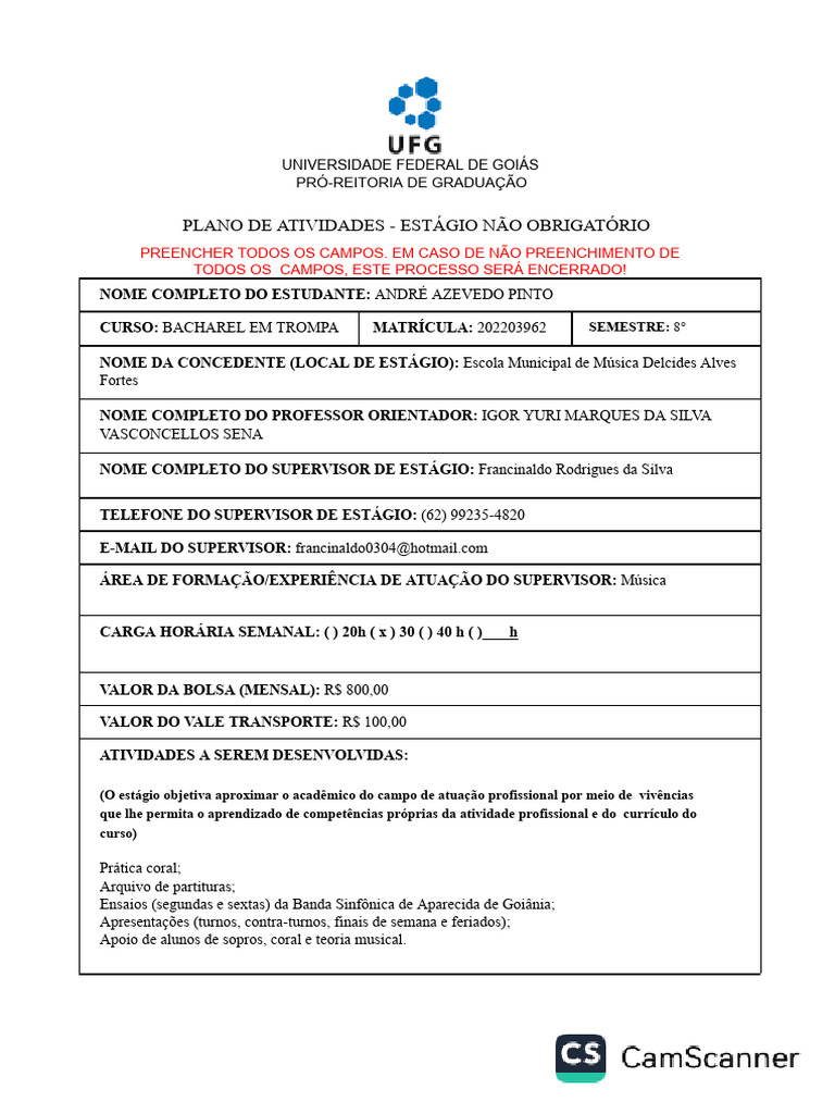 Plano de Atividade Estagio Nao Obrigatorio 5675910 Plano de Atividades de Andre Azevedo Pinto ...