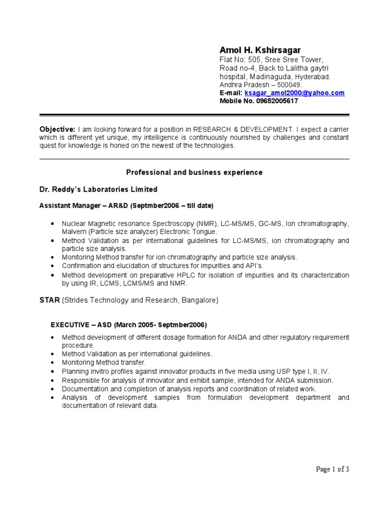 Amol CV | PDF | Liquid Chromatography–Mass Spectrometry | Nuclear Magnetic Resonance