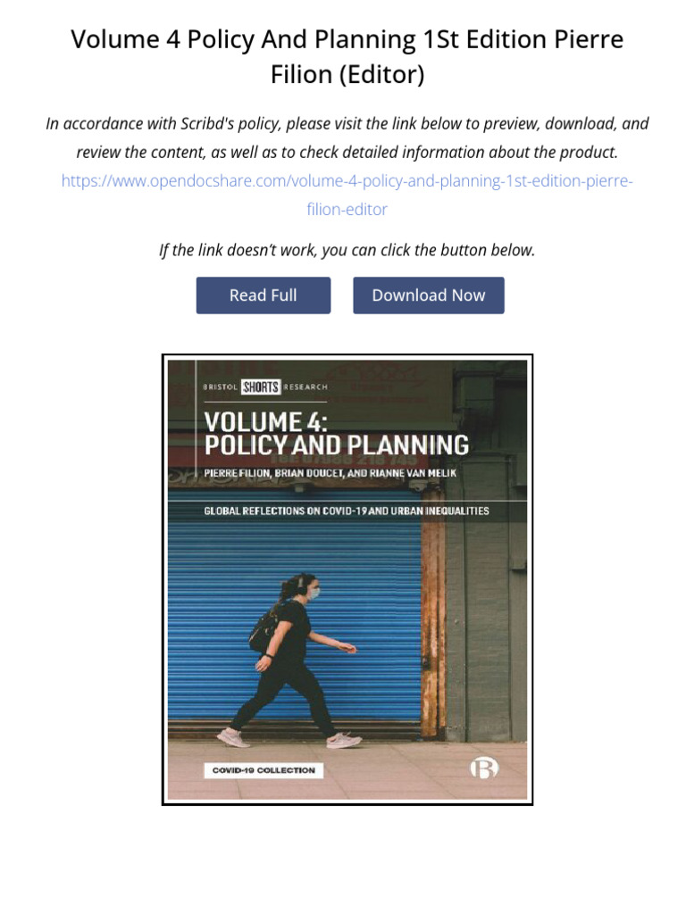 Volume 4 Policy and Planning 1st Edition Pierre Filion (Editor) | PDF