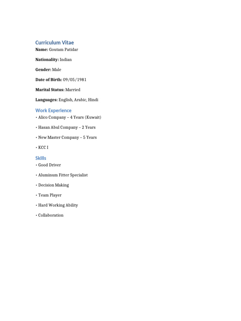 Goutam Patidar's Professional CV | PDF