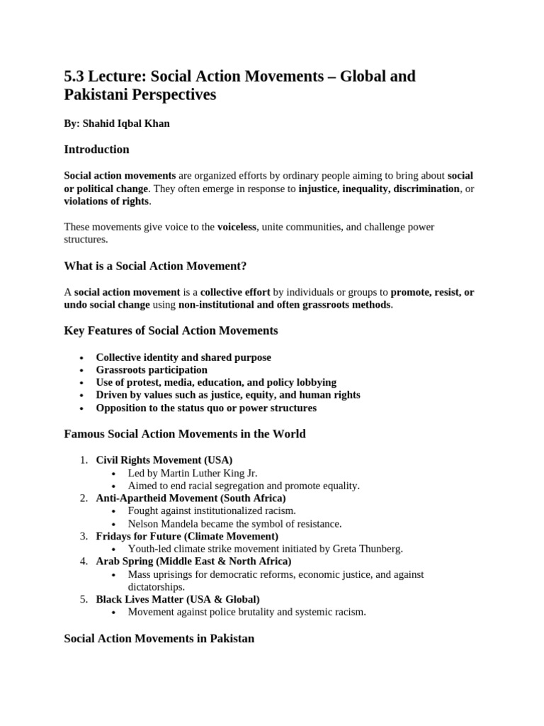 Social Action Movements: Global & Pakistan | PDF | Social Movements ...