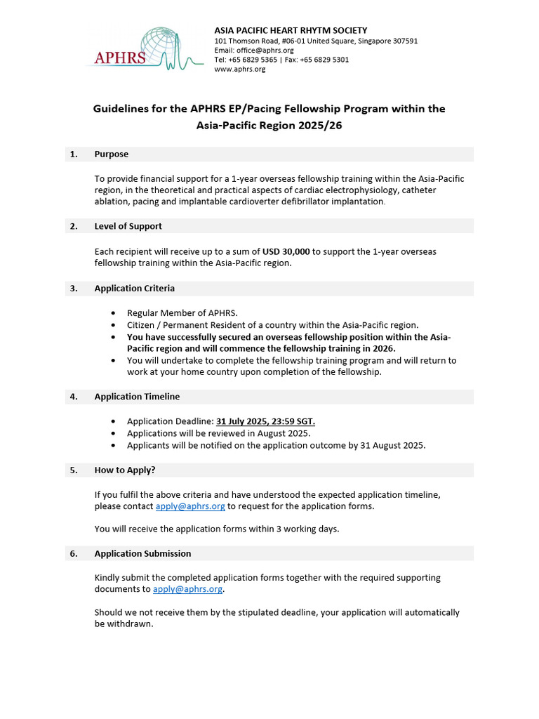 Guidelines for the APHRS EP Fellowship Program Within the Asia-Pacific ...
