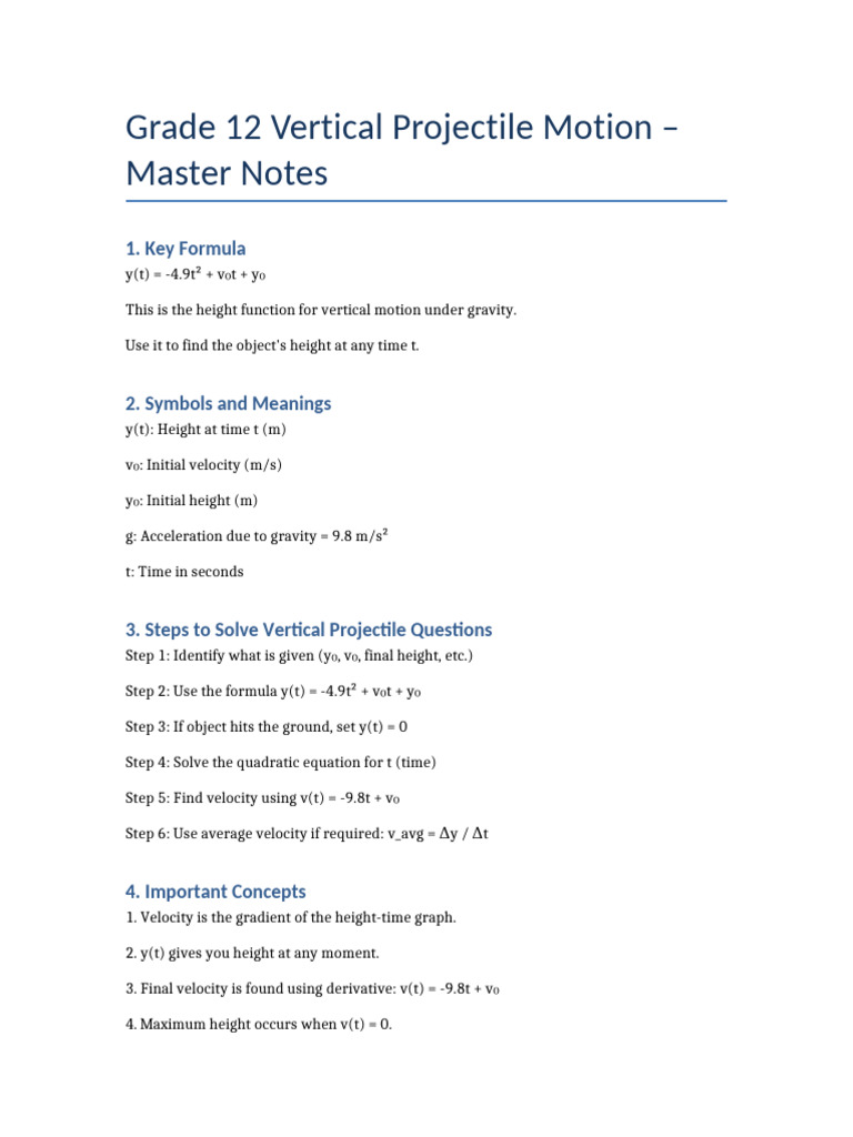 Grade 12 Vertical Projectile Motion Guide | PDF