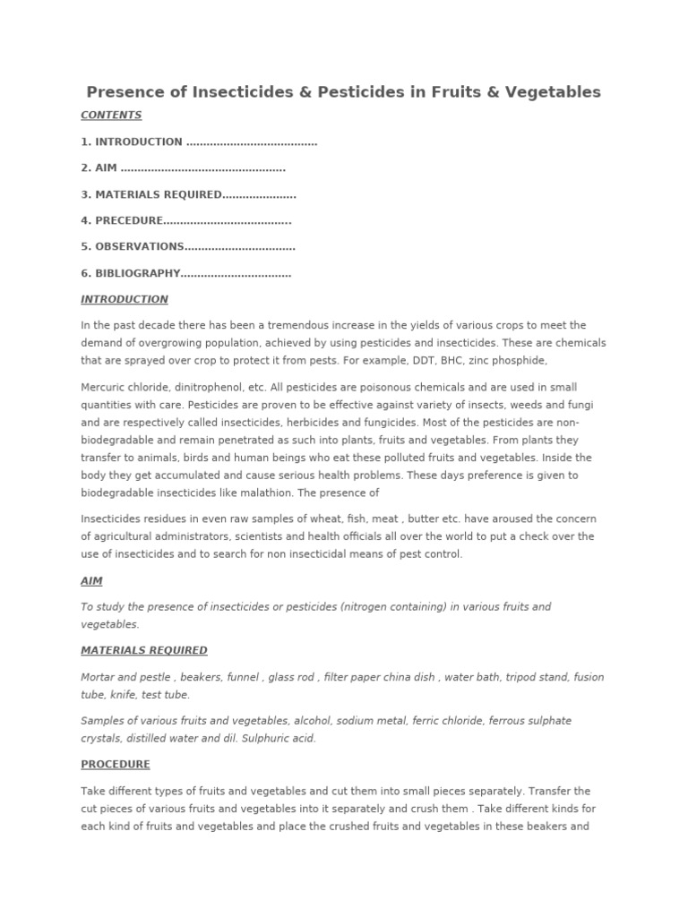 Presence of Insecticides & Pesticides in Fruits & Vegetables | PDF ...