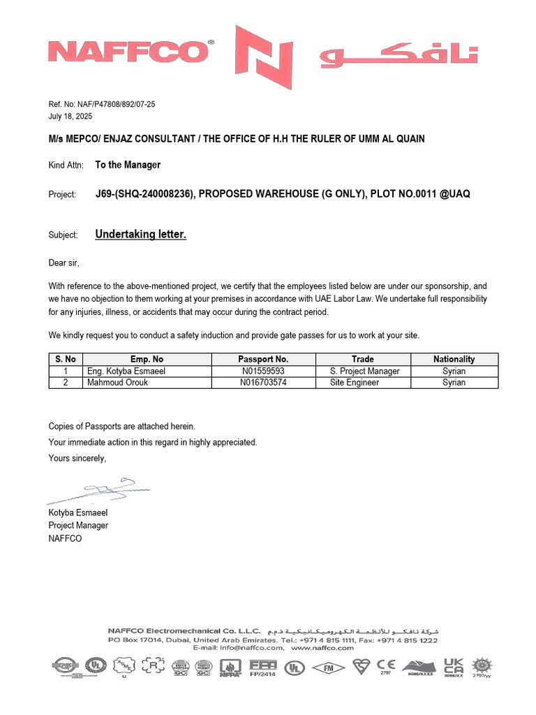 Undertaking Letter for Warehouse Project | PDF