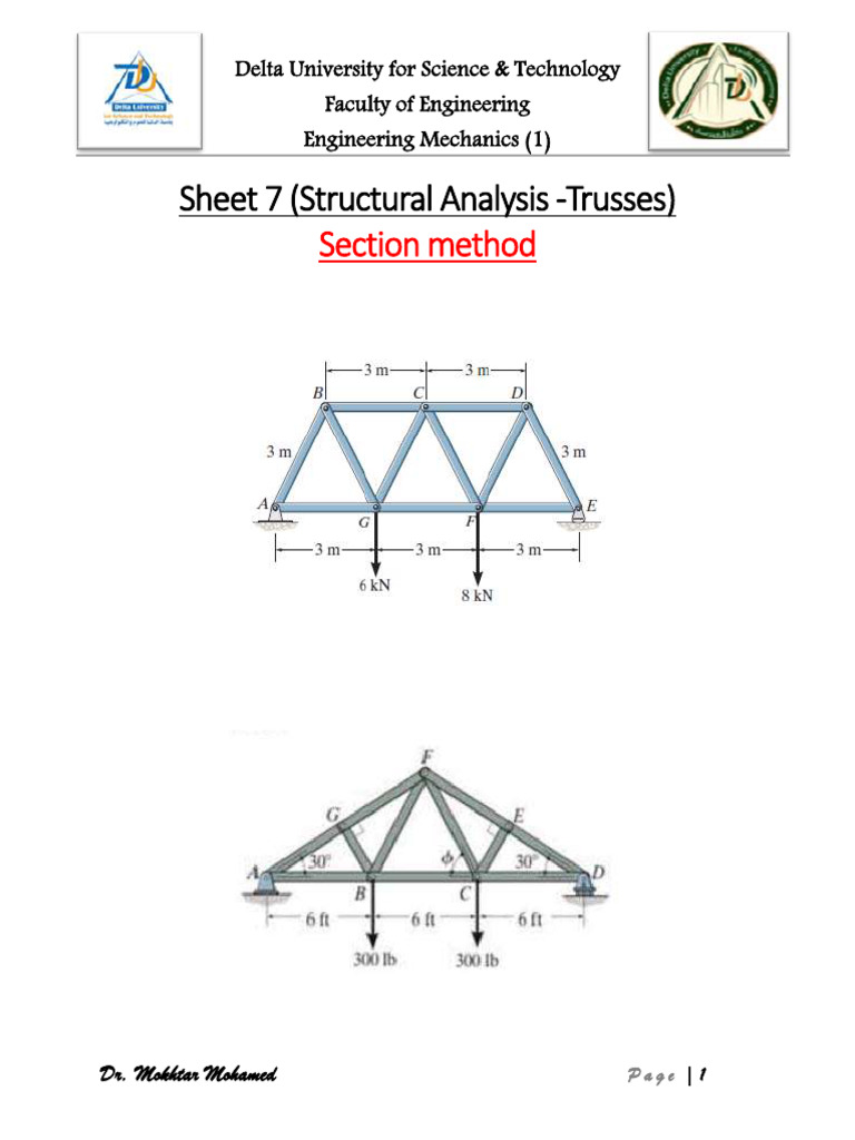 Sheet of Section Method in Trusses.pdf | PDF