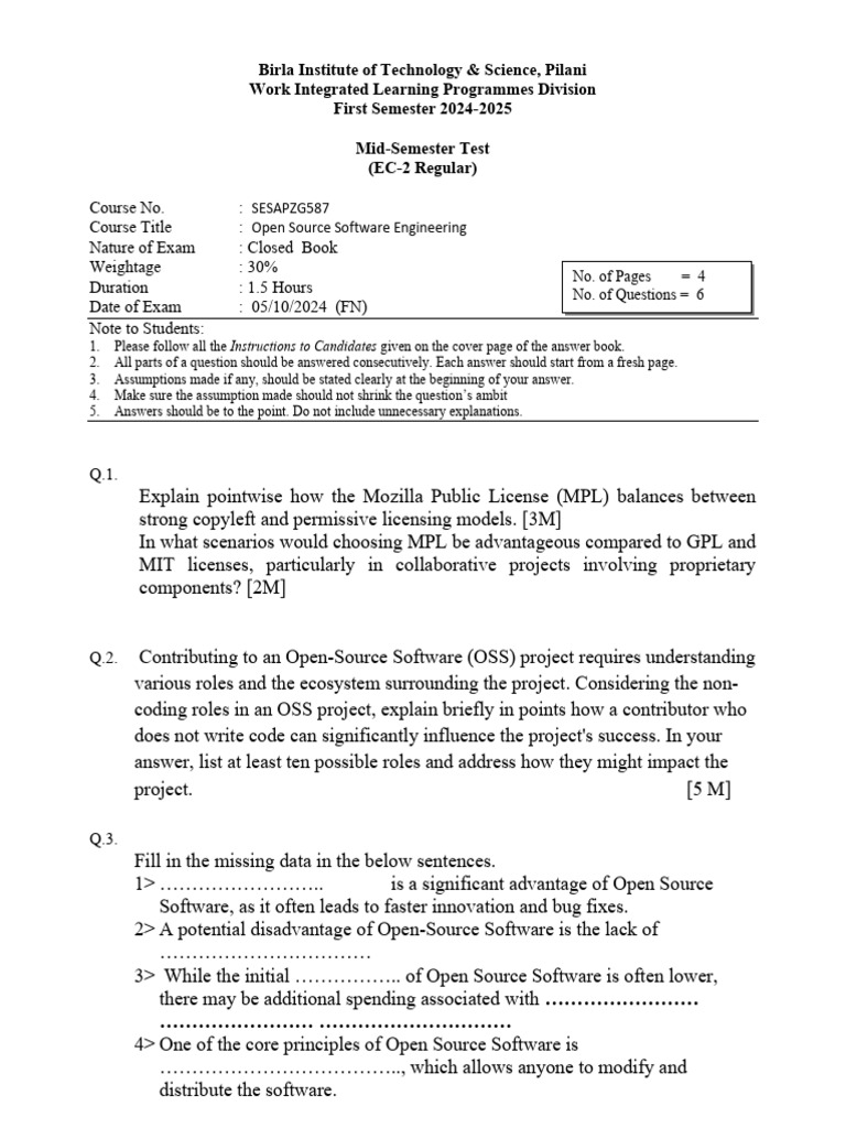 Mid-sem-2025 | PDF | Free Software | Software Engineering