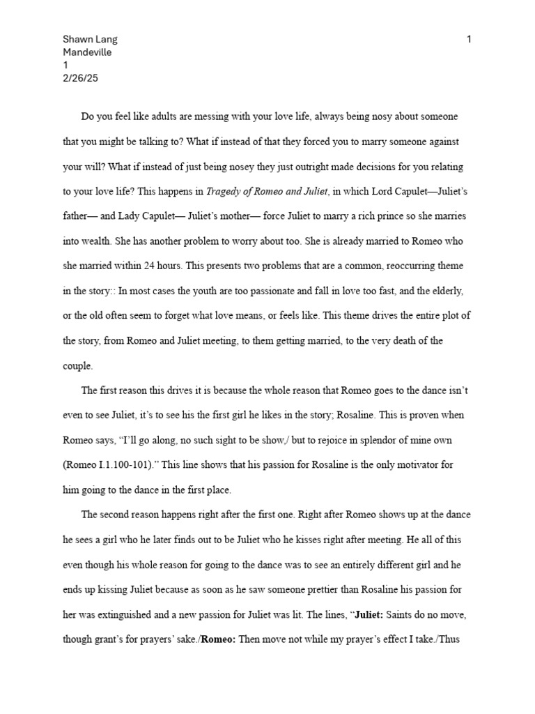 Argumentative Essay | PDF | Characters In Romeo And Juliet | Romeo And ...
