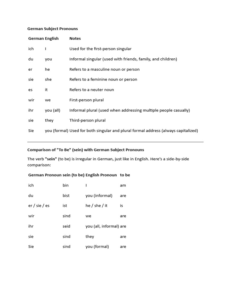 German Subject Pronouns | PDF