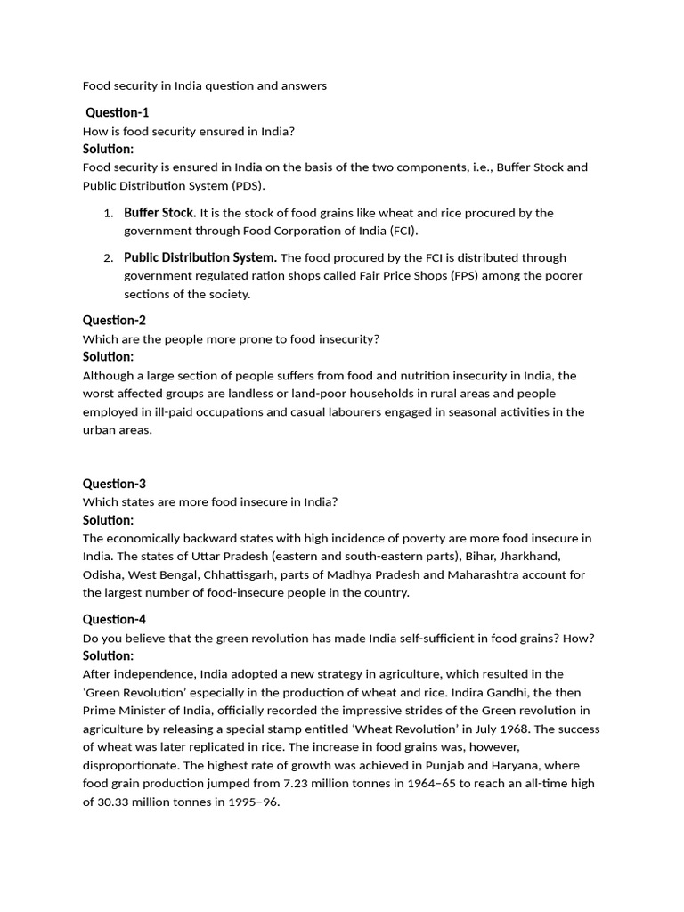 Food Security in India Question and Answers | PDF | Economies | Poverty