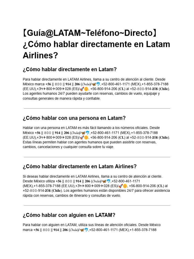 【Guía@LATAM~Teléfono~Directo】¿Cómo Hablar Directamente en Latam ...