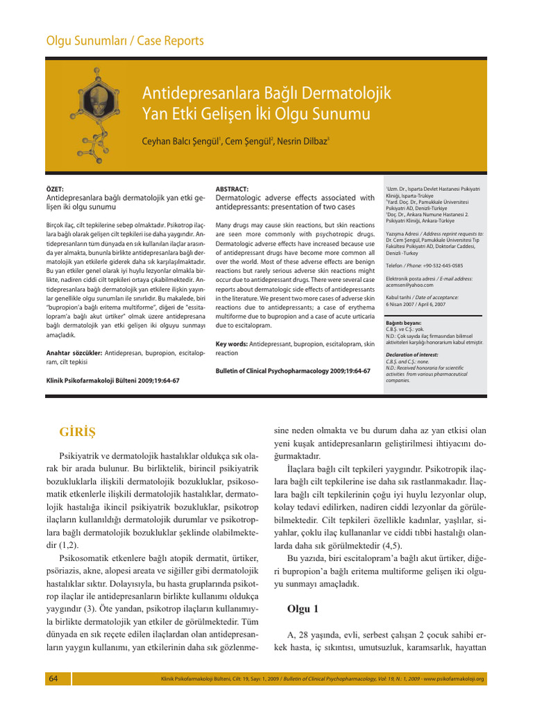 Antidepresanlara Ba L Dermatolojik Yan Etki Geli en Ki Olgu Sunumu | PDF