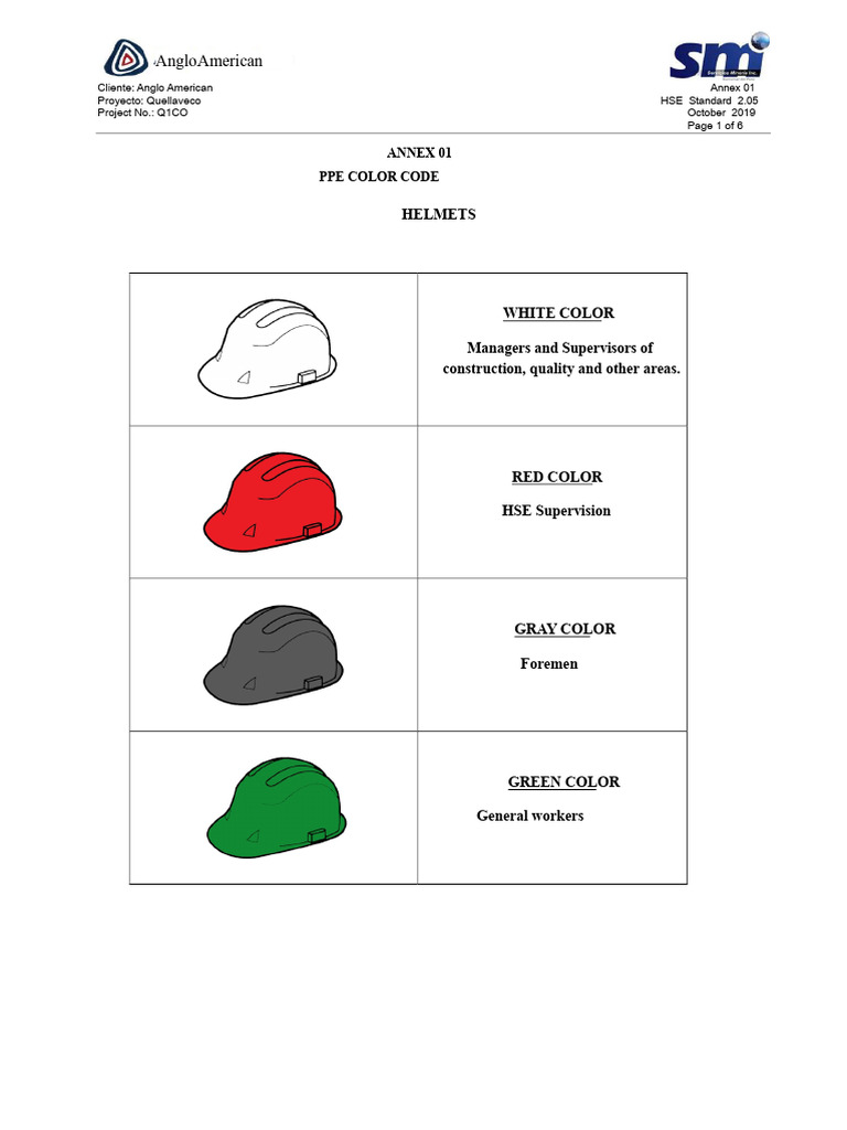 2.05 Annex 01 - Color Code of PPE | PDF