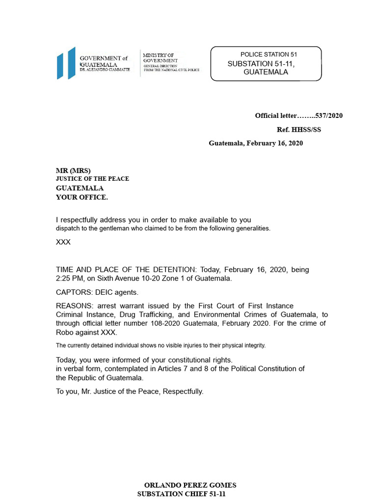 Police report to the COURT order of arrest | PDF