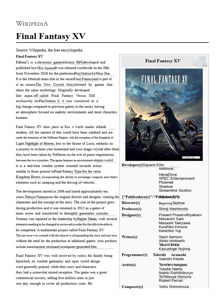 Final Fantasy XV | PDF | Square Enix | Final Fantasy