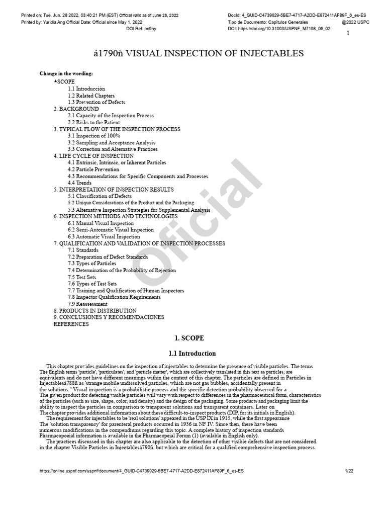 1790 VISUAL INSPECTION OF INJECTABLES | PDF | Life Cycle Assessment ...