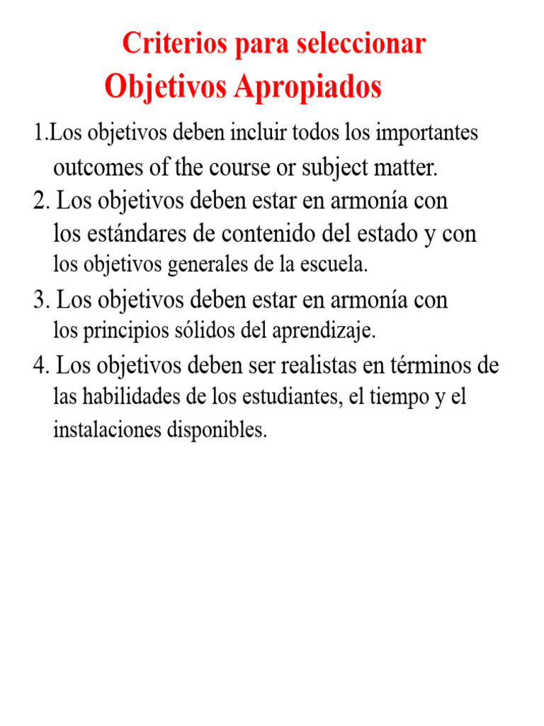 Criterios para Seleccionar Objetivos Apropiados | PDF | Cognición ...