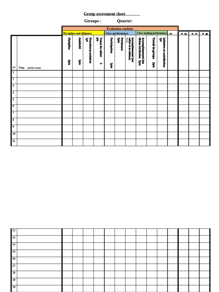 Continuous Assessment Sheet | PDF